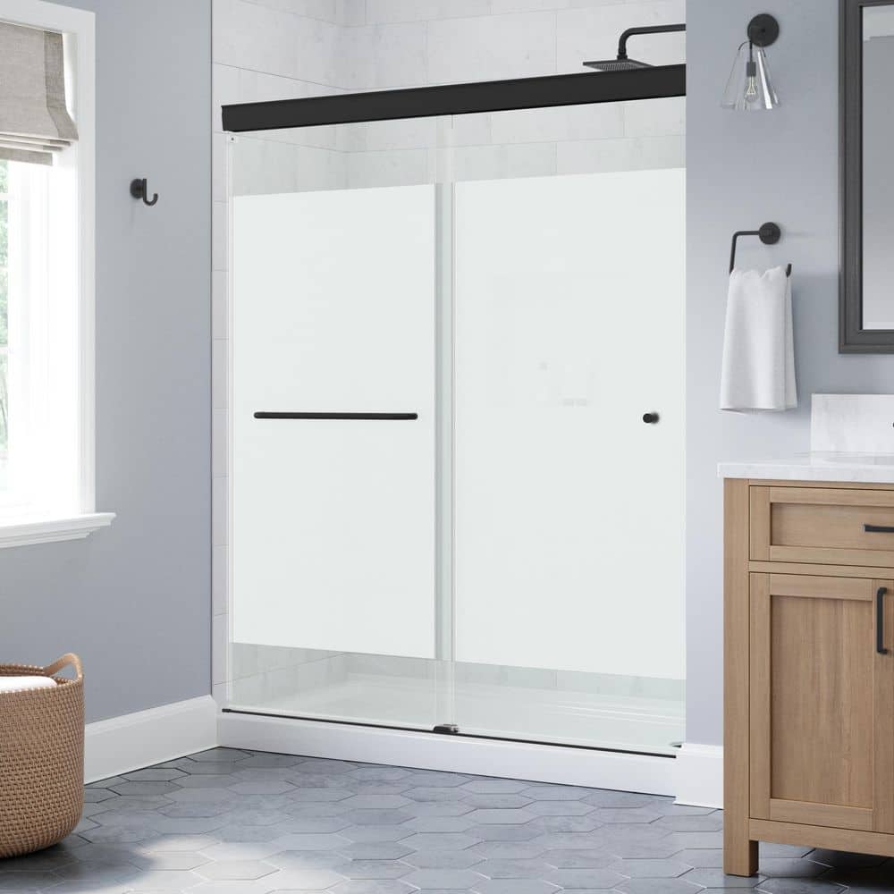 Delta Portwood 52 to 60 in. W x 70-1/4 in. H Semi-Frameless Sliding ...