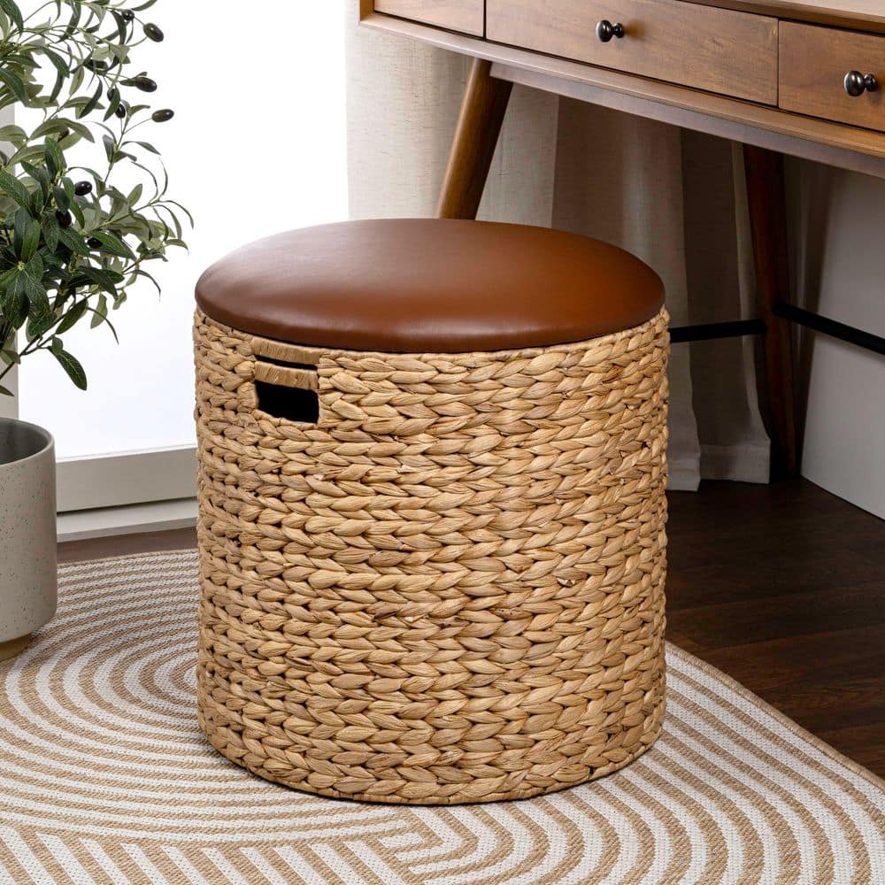 happimess Josie 18 in. Natural/Brown Modern Coastal Hand-Woven Faux ...