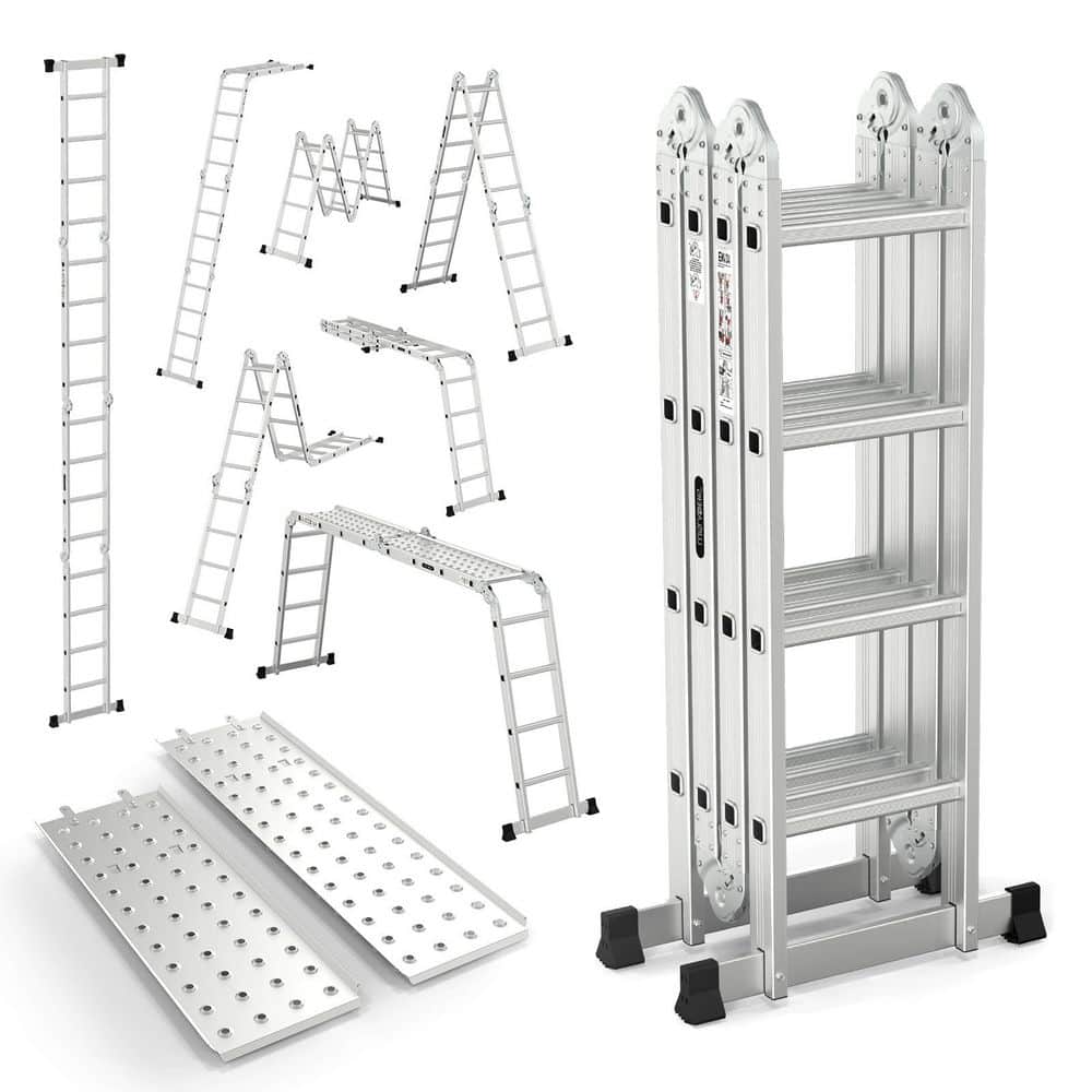 KIWDZFU 15.5 ft. Aluminium Folding Multi-Purpose Ladder 7 in 1 Heavy ...