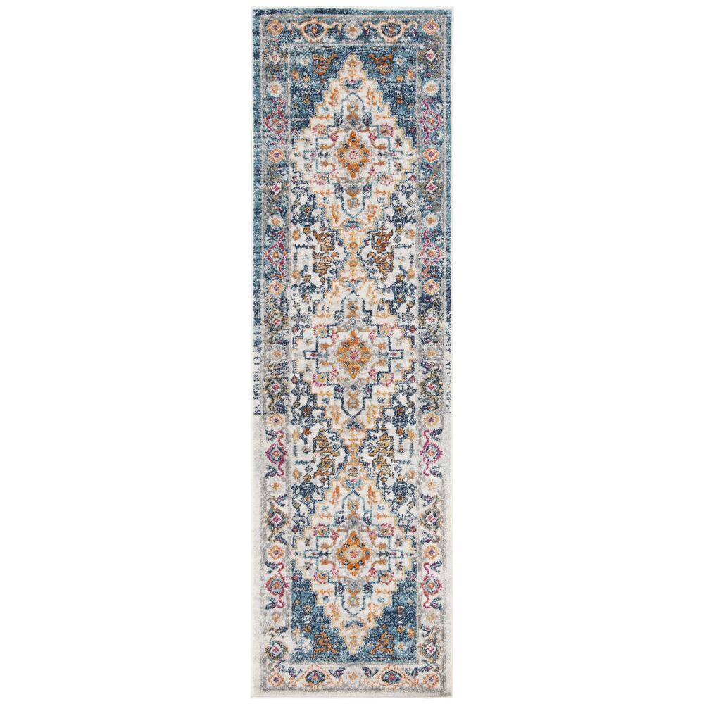 SAFAVIEH Madison Turquoise/Ivory 2 ft. x 8 ft. Border Floral Geometric ...