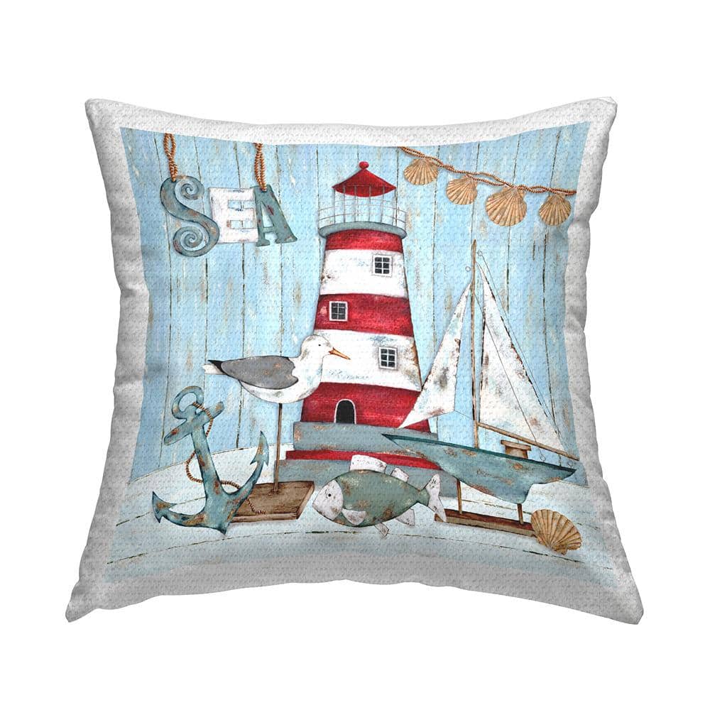 Stupell Industries Sea Nautical Lighthouse Boat Anchor Blue Square Outdoor Throw Pillow plc-411 ...