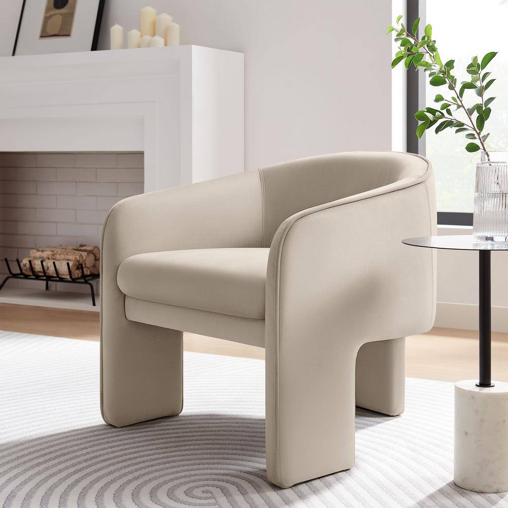 MODWAY Greer Comfy Barrel Accent Chair with 3 Legs in Almond ...