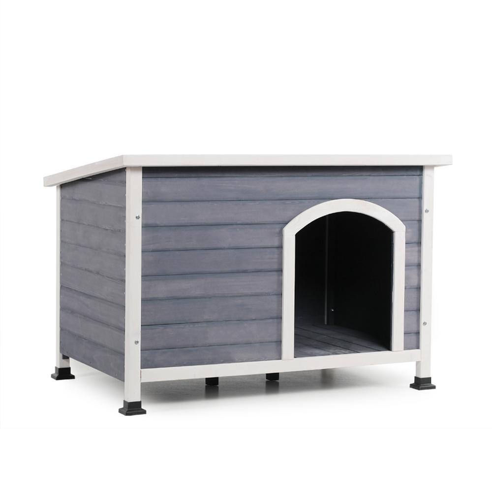 Foobrues 41.00 in. W Outdoor Wooden Dog House with Hinges in Grey ...