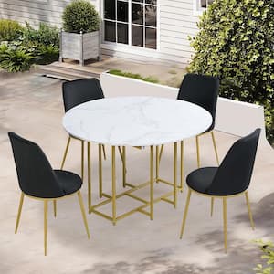 Zeus & Ruta 5-Piece Gold Metal Patio Outdoor Dining Set with Green ...