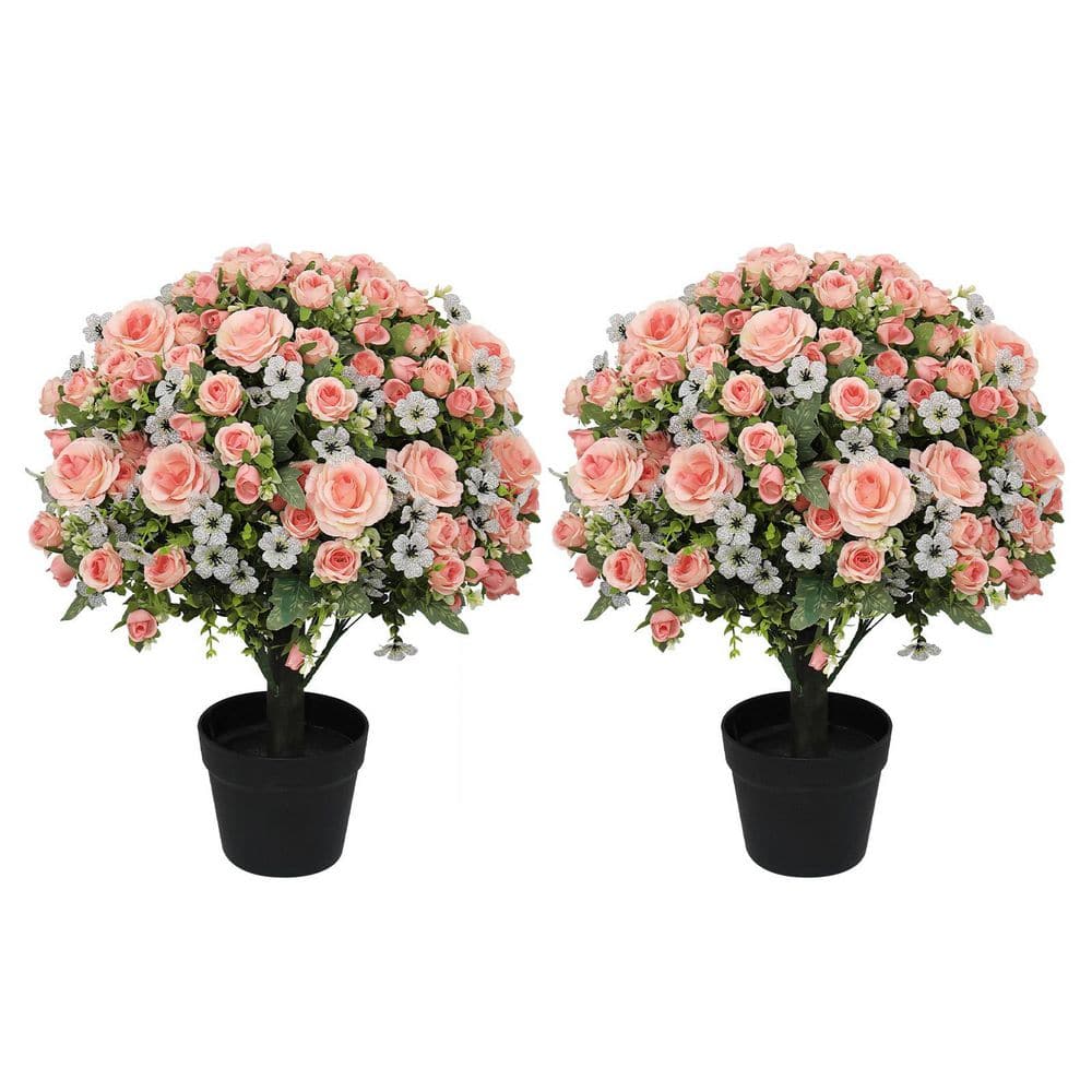 poetree 24 in. Orange Artificial Rose Flower Ball Topiary with Pot ...