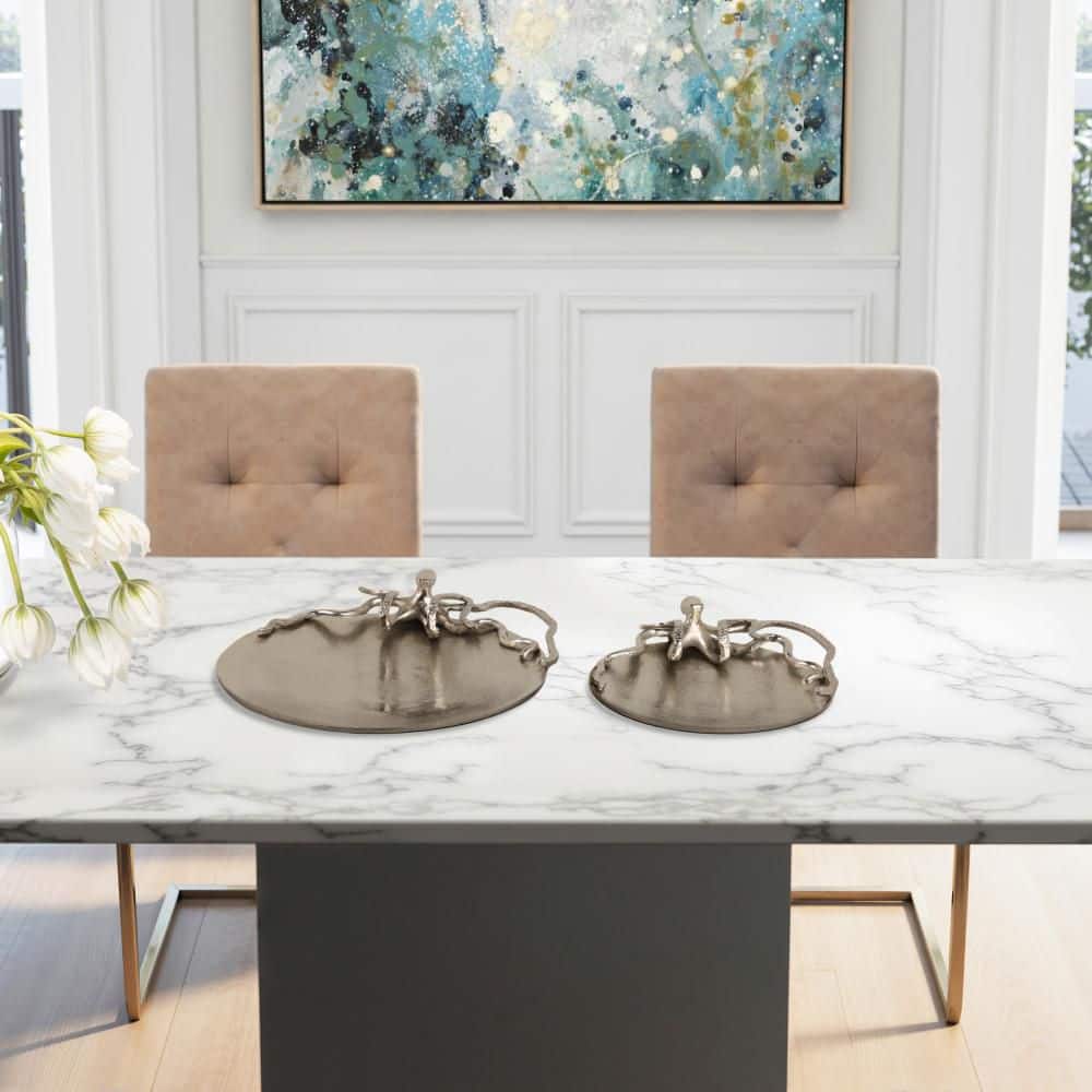 Liv & Skye Silver Round Aluminum Octopus Tray (Set of 2) 20829 - The ...