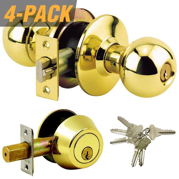 Premier Lock Brass Grade-3 Entry Door Knob Combo Lock Set with Deadbolt ...