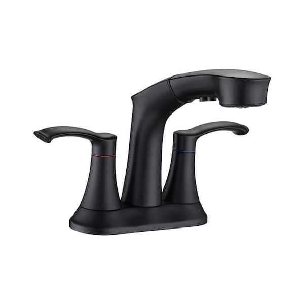 Satico 4 in. Centerset Double Handle Bathroom Faucet with Pull Out ...