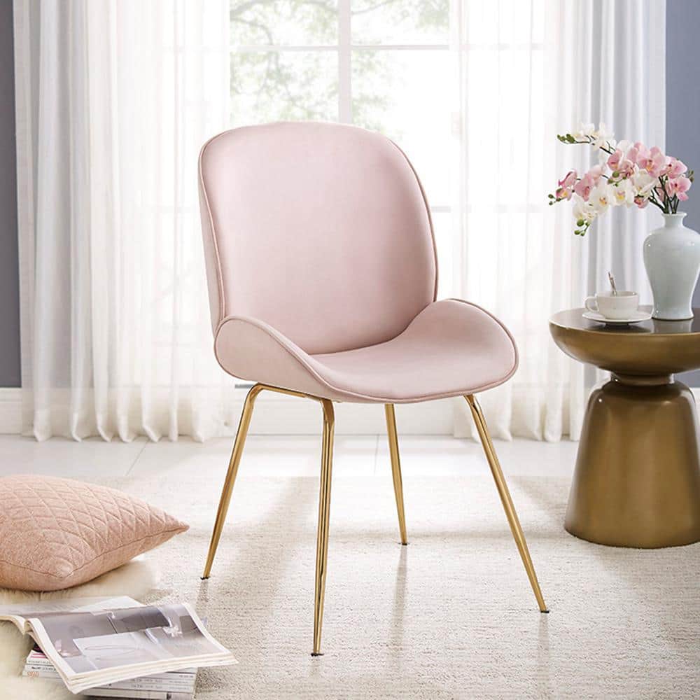 Lucky-Angel Beetle Pink Velvet Dining Chair with Plated Golden Legs ...