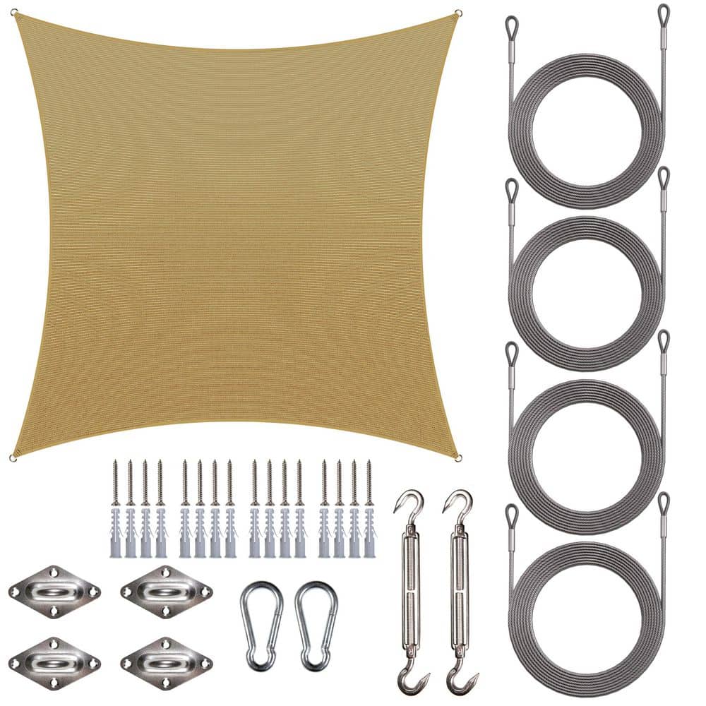 ROYAL SHADE 16 ft. x 16 ft. Sq. Sunshade Sail with Hardware Kit and Rope-Sand beige RKR-TAPS16 ...