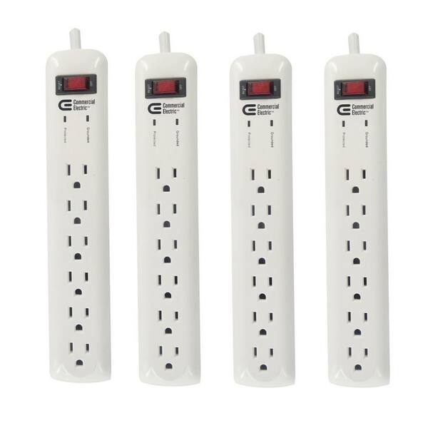 Commercial Electric 8 ft. 6-Outlet Surge Protector with 45-Degree Flat ...