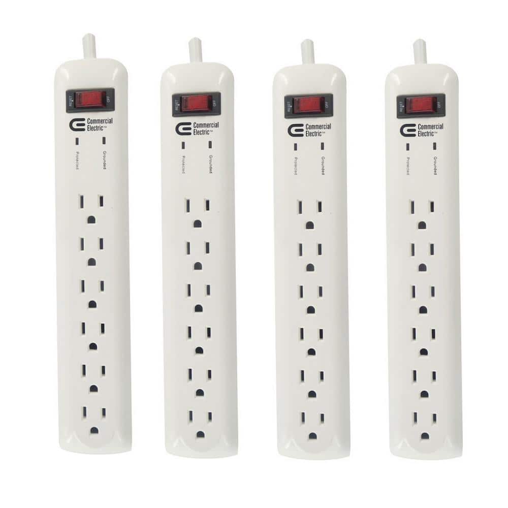 Commercial Electric 8 ft. 6-Outlet Surge Protector with 45-Degree Flat ...