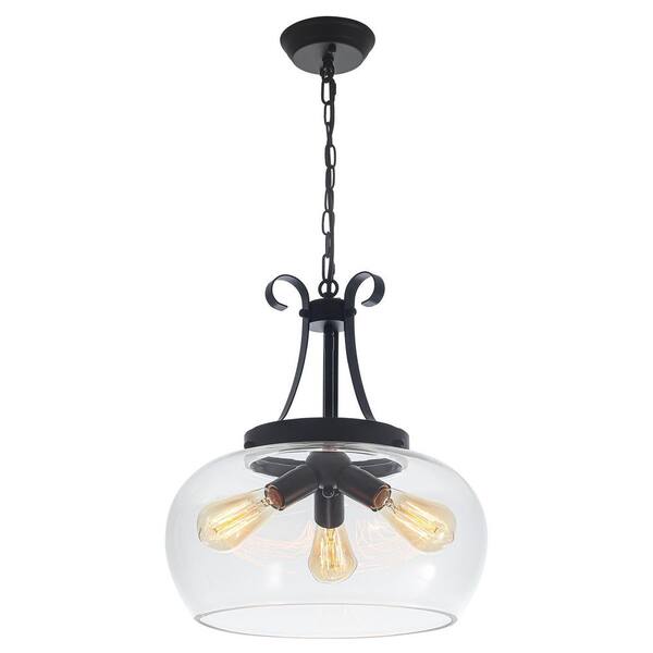 ADSENSTY 3-Light Mid-Century Modern Matte Black Pendant Light with ...