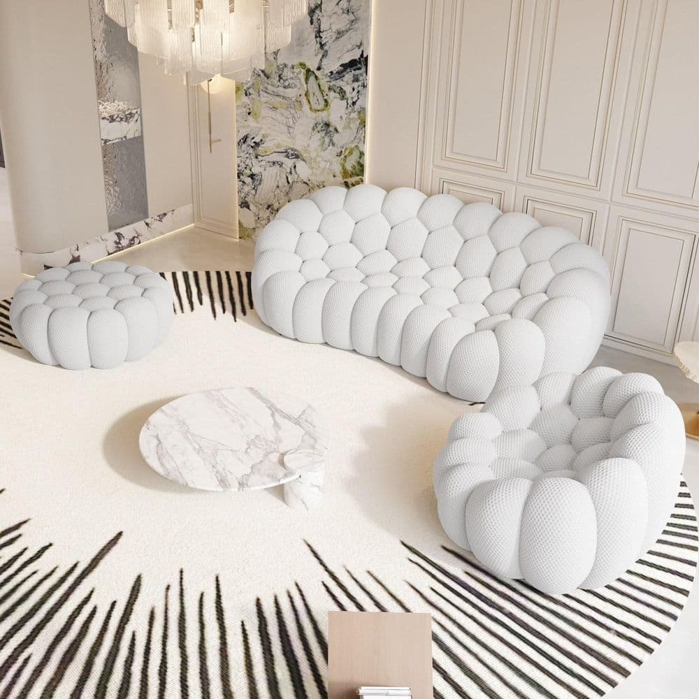 J&E Home 98.43 in. W Slope Arm Soft Upholstered 3D Textured Knit Fabric ...