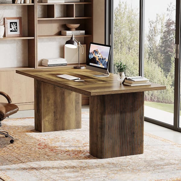 BYBLIGHT Moronia 63 in. Long Executive Office Desk with Fluted Legs ...