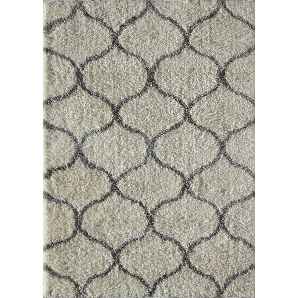 Rugs America Feather Shag Ivory grey Links 2'x4' Contemporary White ...