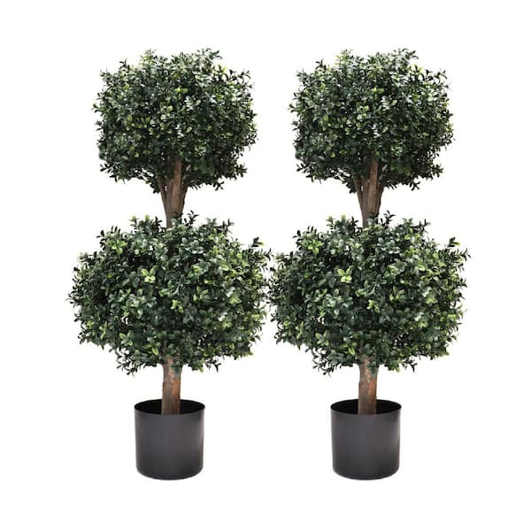 3 ft. Artificial Boxwood Double Ball Topiary in Pot 2-Pack HDCZ6G81RV ...