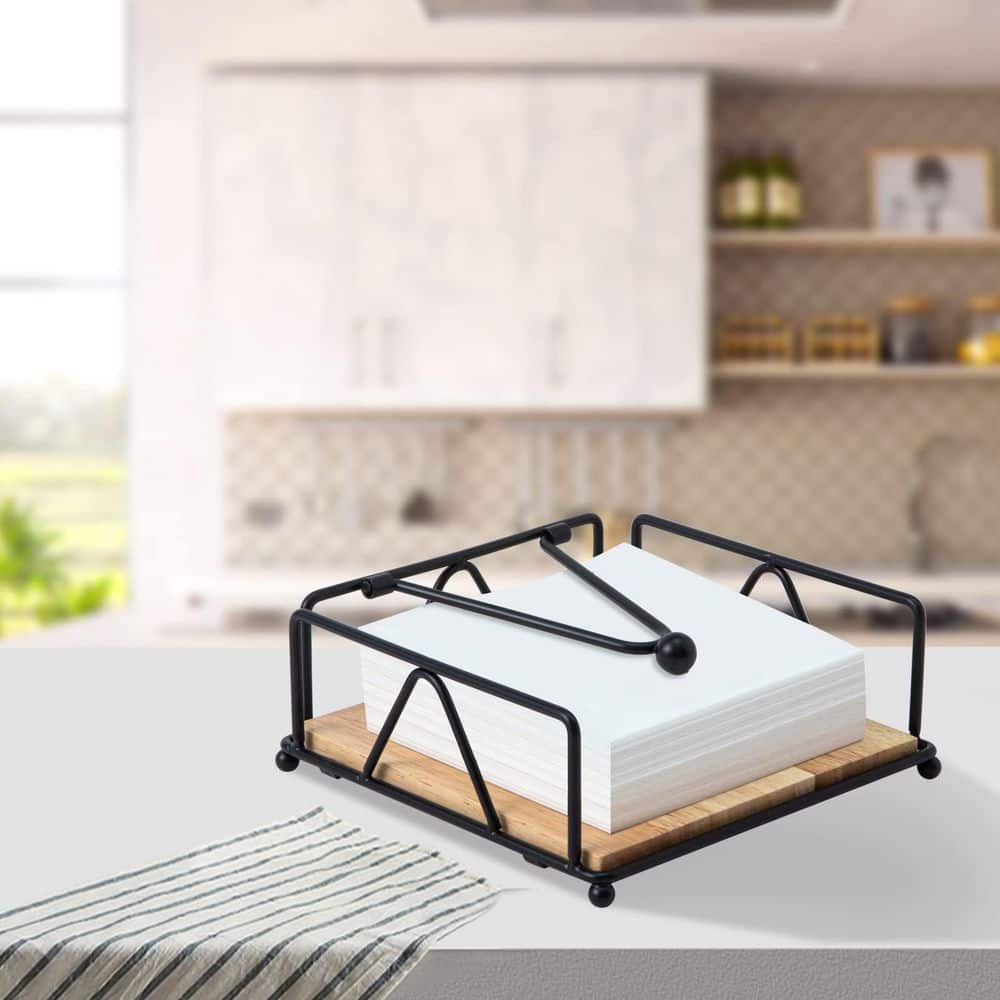 Anqtovp Countertop Mount Black Square Napkin Holder with Weighted Arm ...