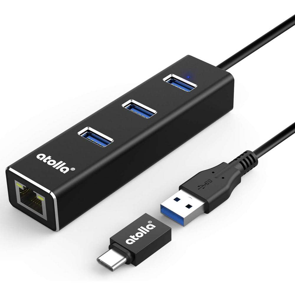 Vrbgify USB 3.0 Hub Ethernet with USB C Adapter Extender, 3 Port USB 3. ...
