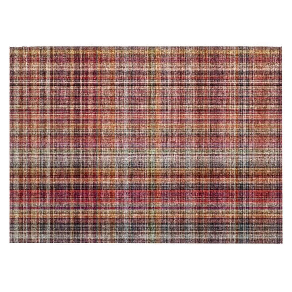 HomeRoots Red 2 ft. x 3 ft. Woven Plaid Rectangle Indoor/Outdoor Area ...