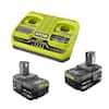 RYOBI ONE+ 18V Dual-Port Simultaneous Charger with ONE+ 18V 4.0 Ah ...