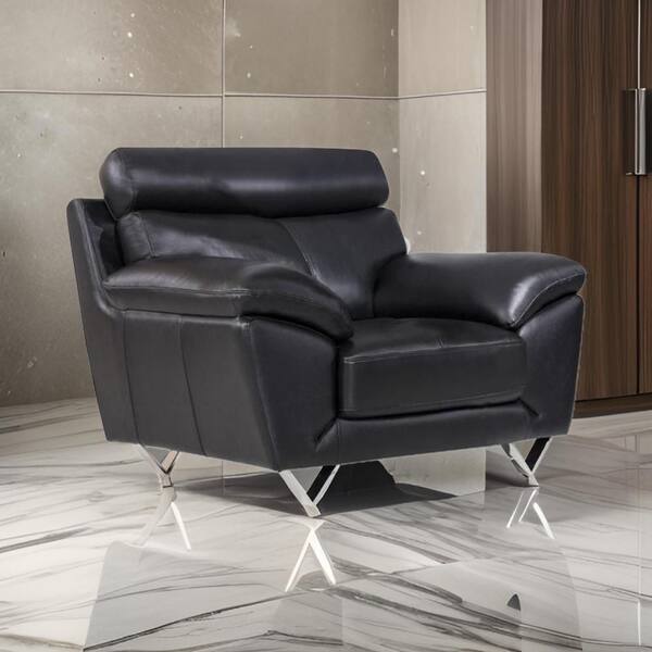 Benjara Rory Gray and Chrome Leather Arm Chair with Angled Metal Legs ...