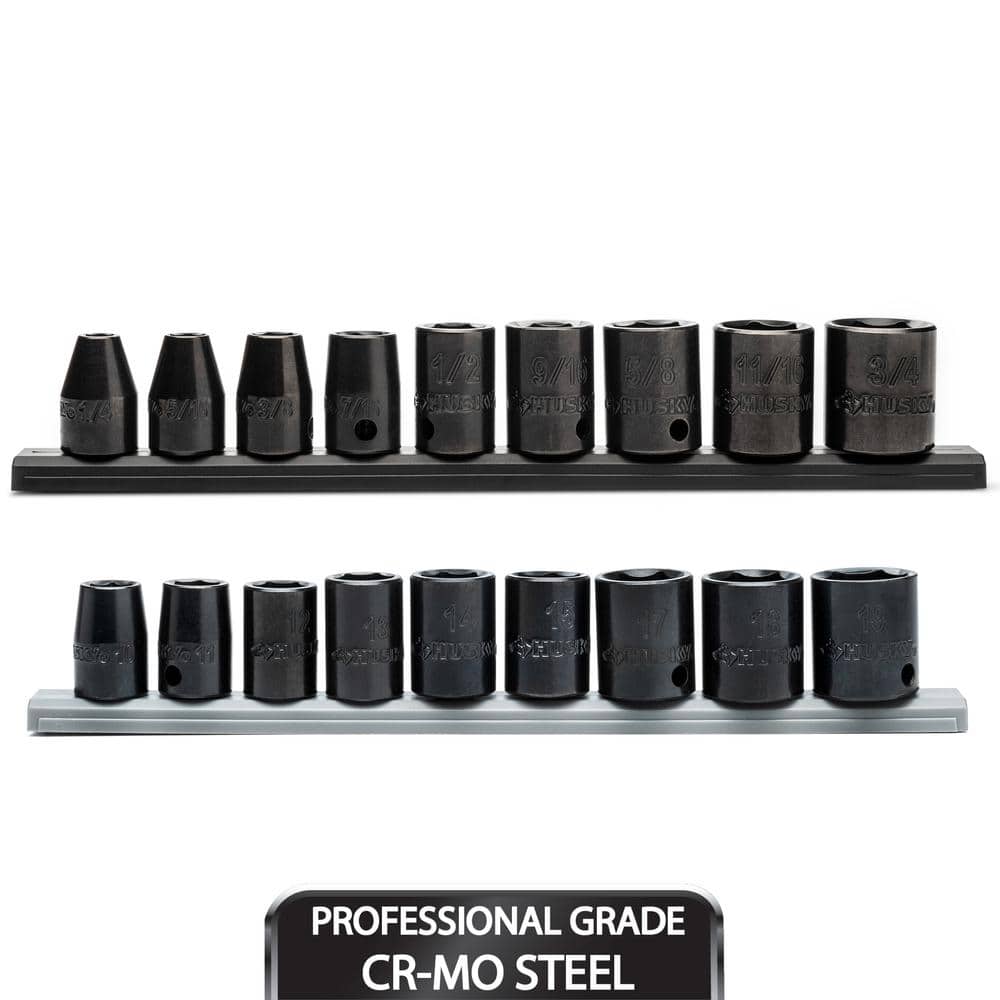 Husky 3/8 in. Drive Standard SAE/MM 6-Point Impact Socket Set (18-Piece ...
