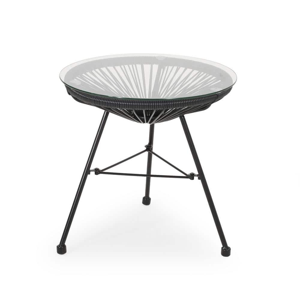 maocao hoom Wicker And Tempered Glass Outdoor Side Table Patio Bistro ...