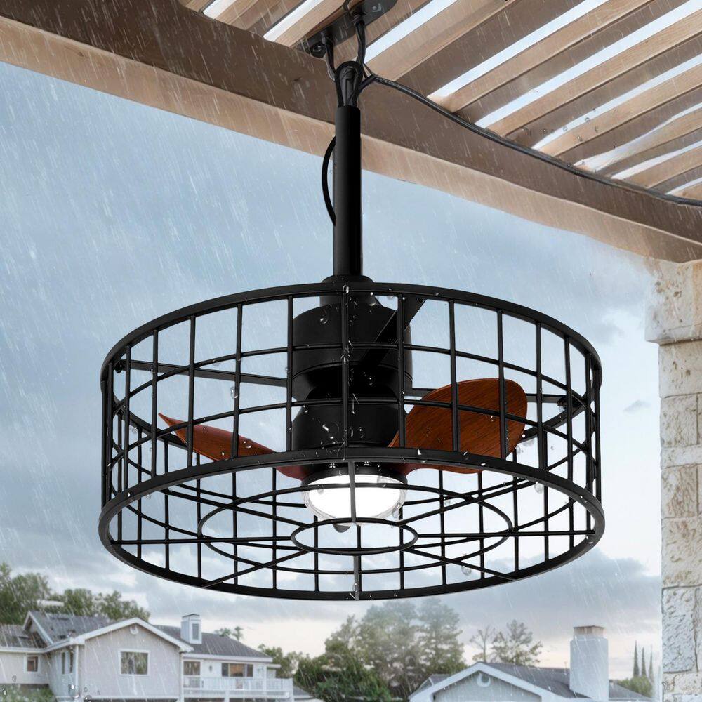 ARISKEEN 20 in. Waterproof Outdoor Black Ceiling Fan with Lights with ...