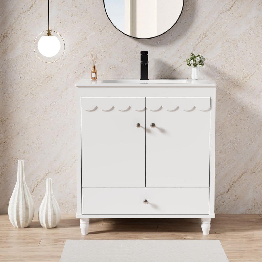 eclife 30 in. W x 18.3 in. D Single Sink Floating White Bath Vanity with White Advanced ...