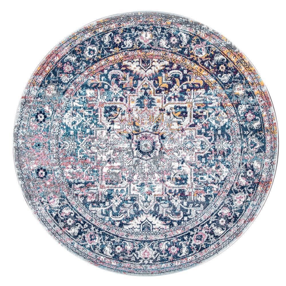 nuLOOM Persian Vintage Raylene Blue 8 ft. x 8 ft. Round Rug RZBD38A ...