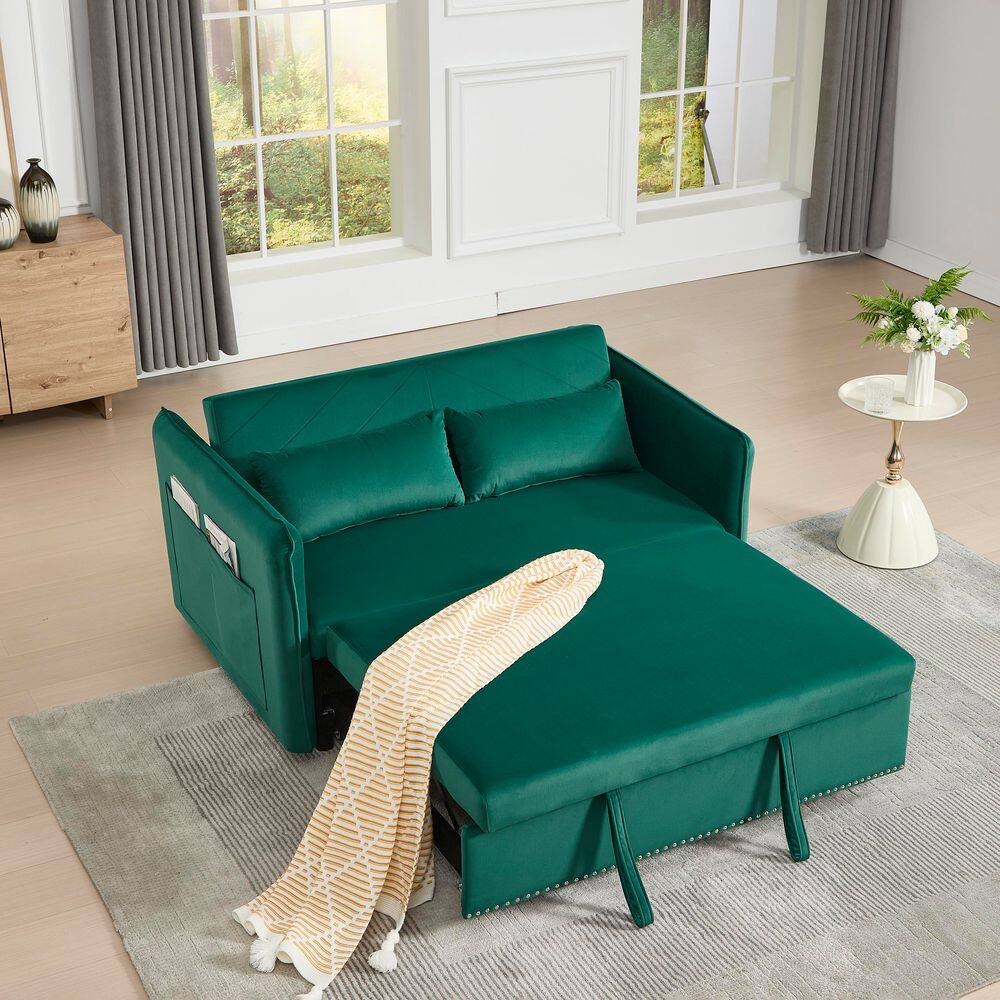 Homy Casa JTBJBL 55 in. Modern Convertible Sofa Bed with Storage, Adjustable Backrest, in Lush ...