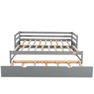 URTR Espresso Twin or Double Twin Daybed with Trundle, Wooden ...