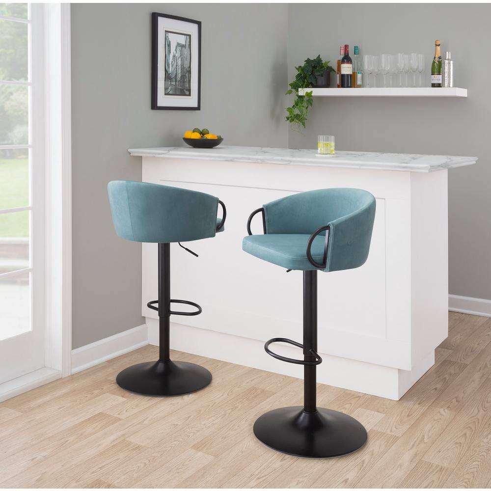 LumiSource Claire 32 in. Light Blue Velvet and Black Metal Adjustable ...