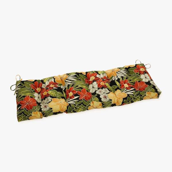 Pillow Perfect Tropical Rectangular Outdoor Bench Cushion in Black ...