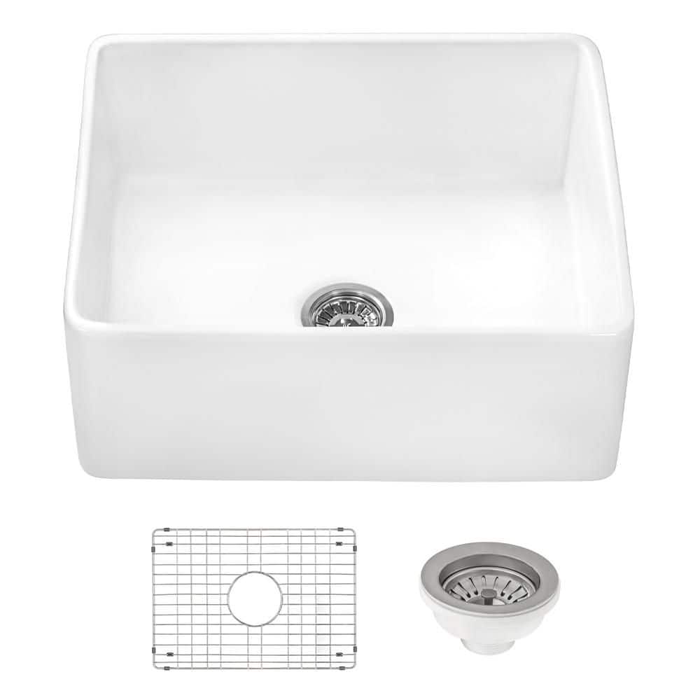 Ruvati Fiamma 23 in. Undermount Farmhouse Single Bowl Fireclay Kitchen ...