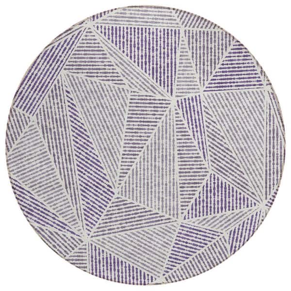 HomeRoots Purple, Lilac, Silver 8 ft. Round Woven Geometric Polyester ...