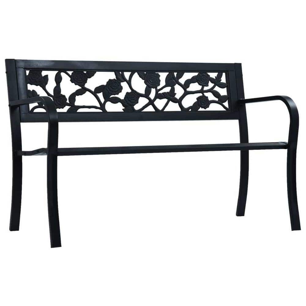 Afoxsos 49.2 in. Steel Patio Outdoor Garden Metal Bench in Black ...