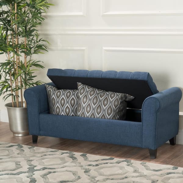 CHRISTOPHER KNIGHT HOME Button Tufted Navy Blue 50 in. Polyester Upholstered Storage Bedroom Bench with Wood Legs NH757007DBL The Home Depot