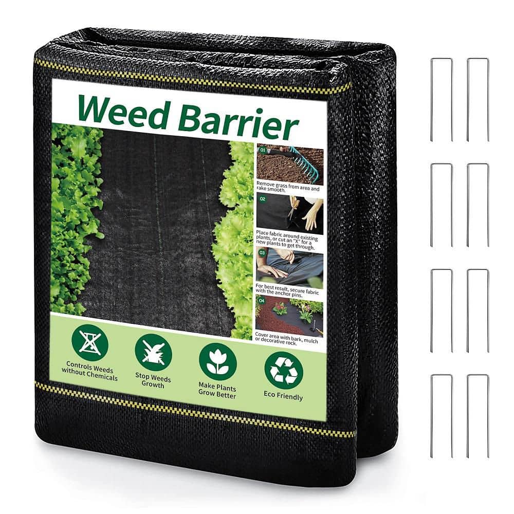 3 ft. x 100 ft. Plastic Weed Barrier Landscape Fabric with U-Shaped ...