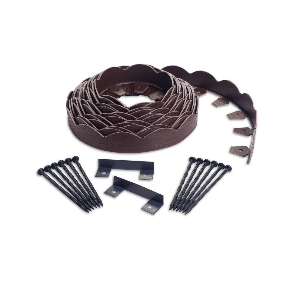 ProFlex 40 ft. Brown Scalloped Woodgrain Plastic No-Dig Edging Kit ...
