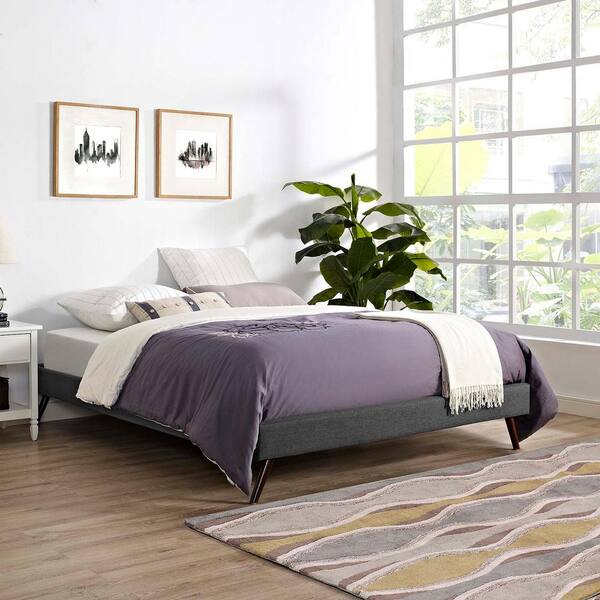 MODWAY Loryn Gray Fabric Queen Bed Frame with Round Splayed Legs MOD 5891 GRY