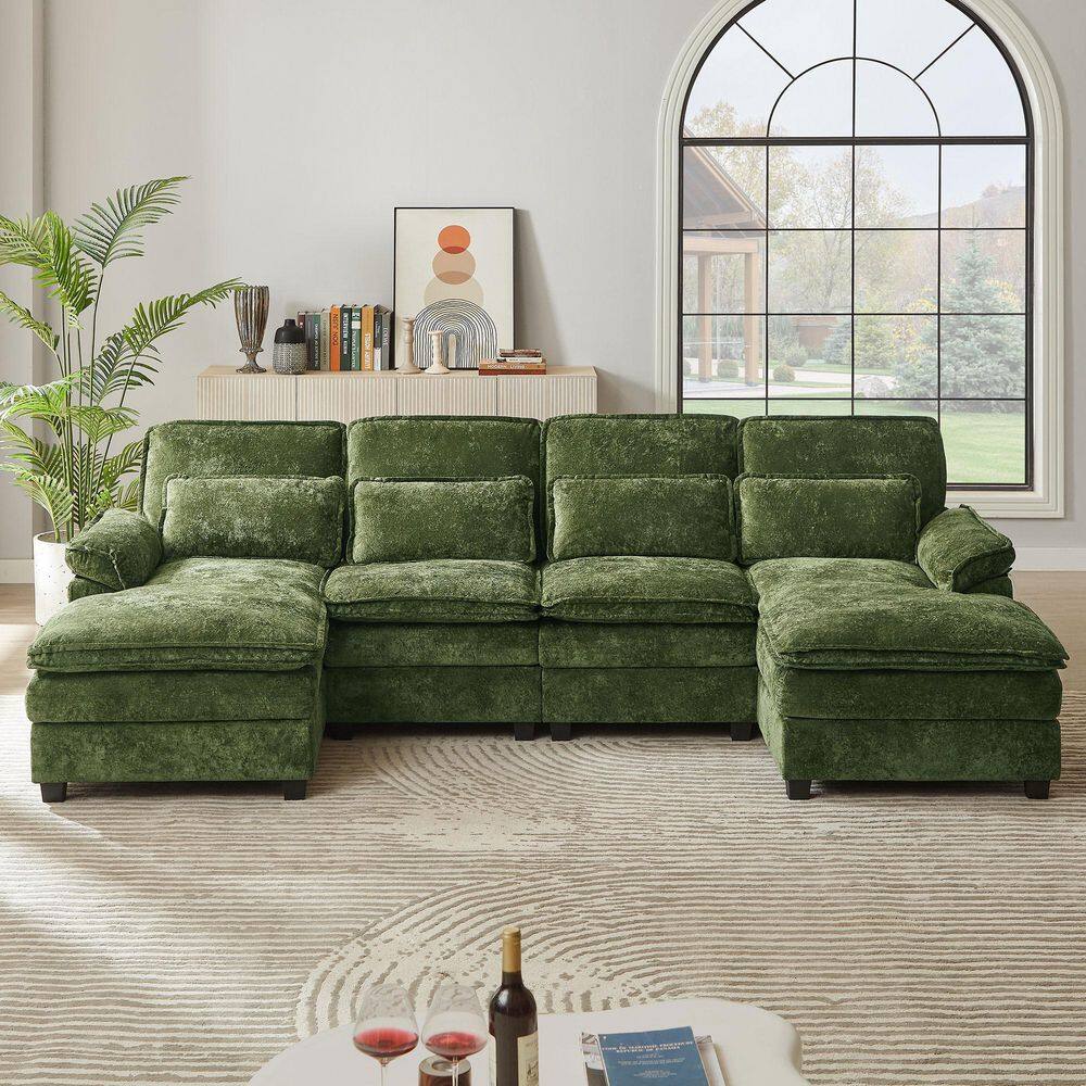 Reviews for STICKON 113 in. Wide Green Pillow Top Arm Chenille 4-Seater ...