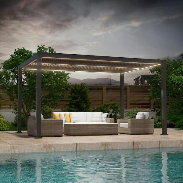 Sonkuki 10 ft. x 13 ft. Aluminum Freestanding Patio Pergola Solar Panel ...