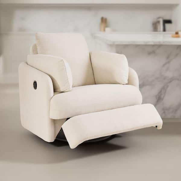 Benjara Meso Oyster Ivory Fabric Glider Recliner Chair BM332269 - The ...