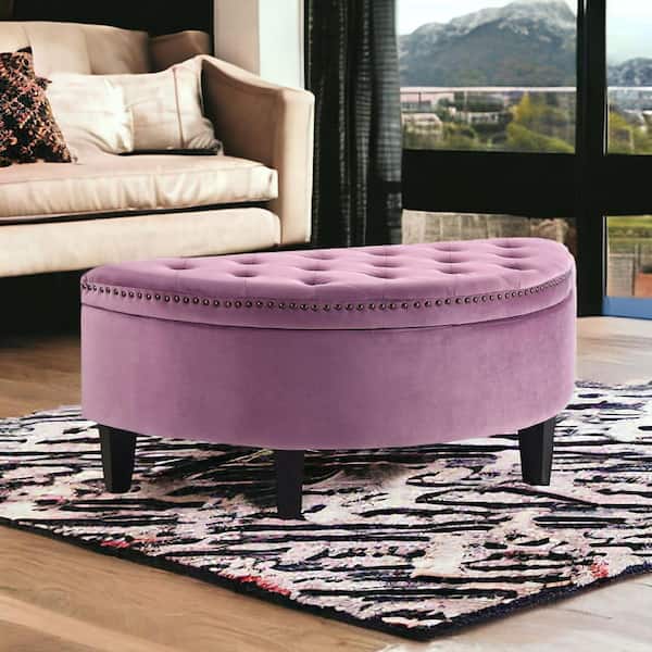 HomeRoots Mauve Velvet Half Circle Storage Ottoman 2000490673
