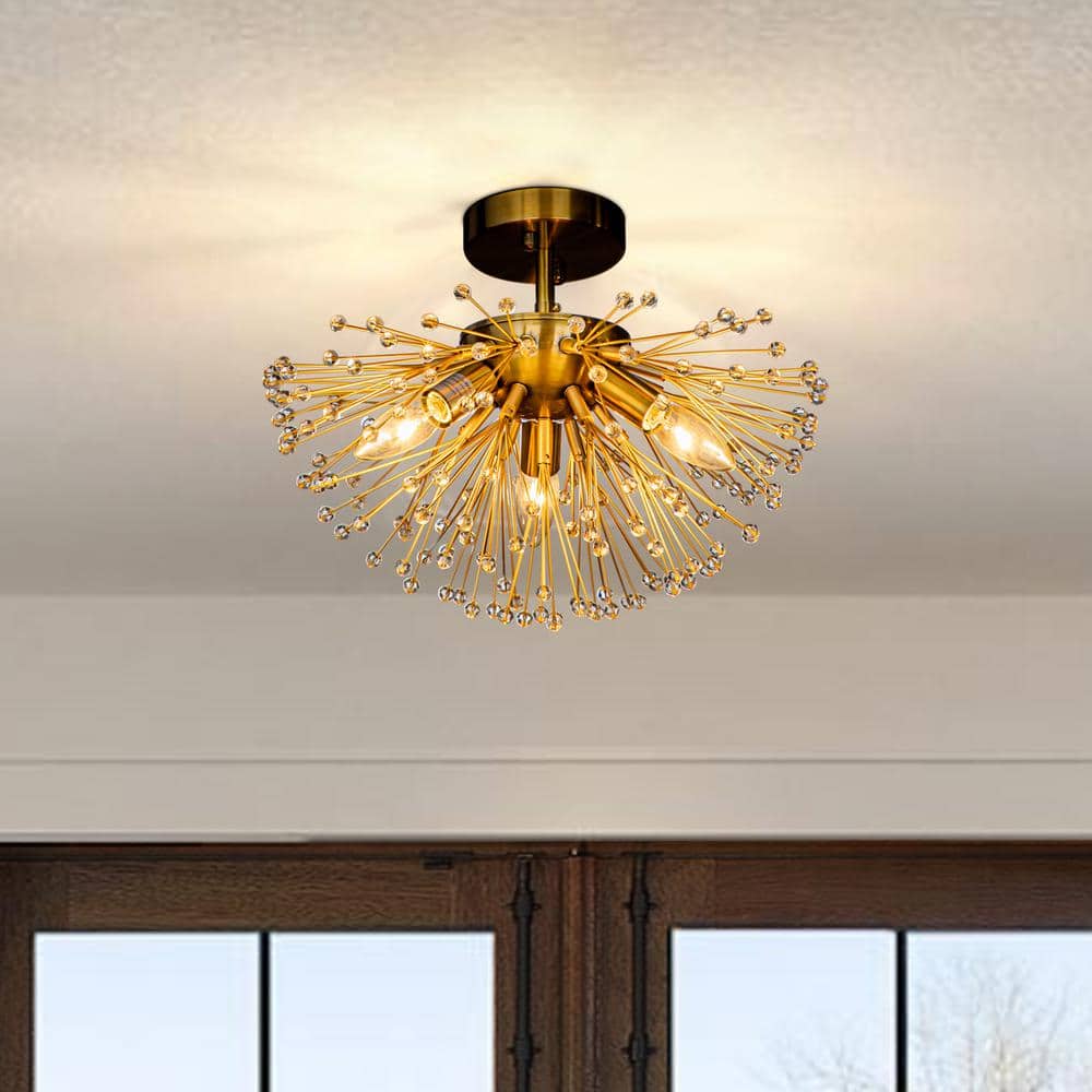 ALOA DECOR 14.6 in. 3-Lights Modern Glam Antique Gold Firework Sputnik ...