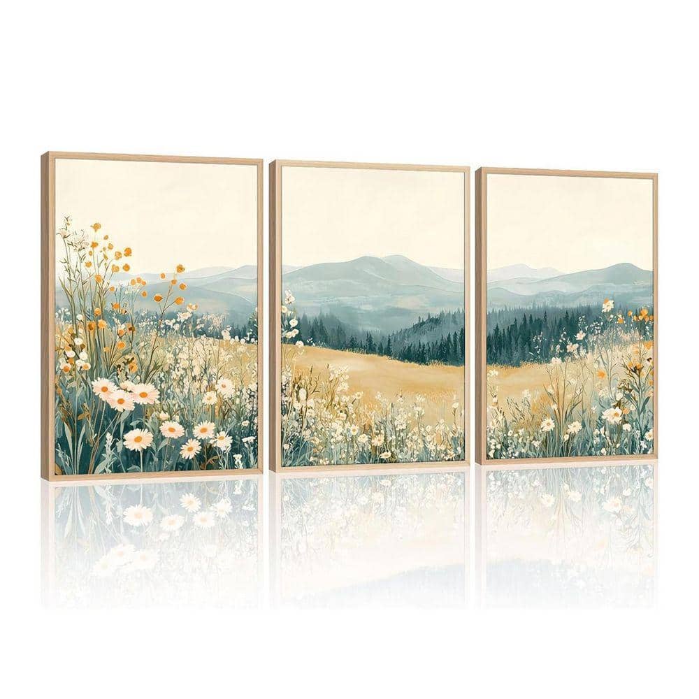 3-Piece Framed Mountain Wildflower Wall Art Triptych Natural Landscape ...