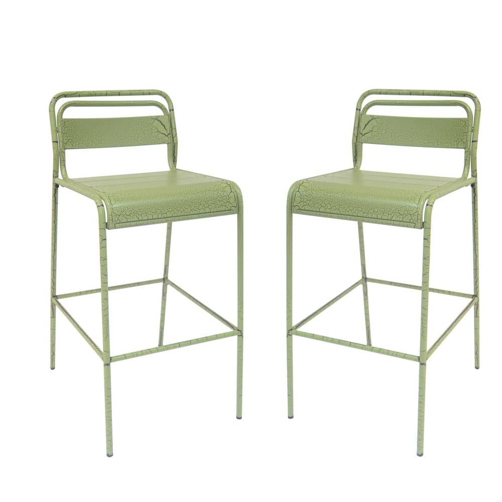 40 in. H Green Metal Rust-resistant Outdoor Bar Stool w/ Matte Crackle ...