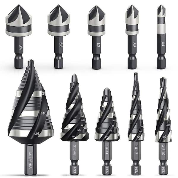MYWISH Four Spiral Nitriding High Speed Steel Step Drill Bit Set with ...